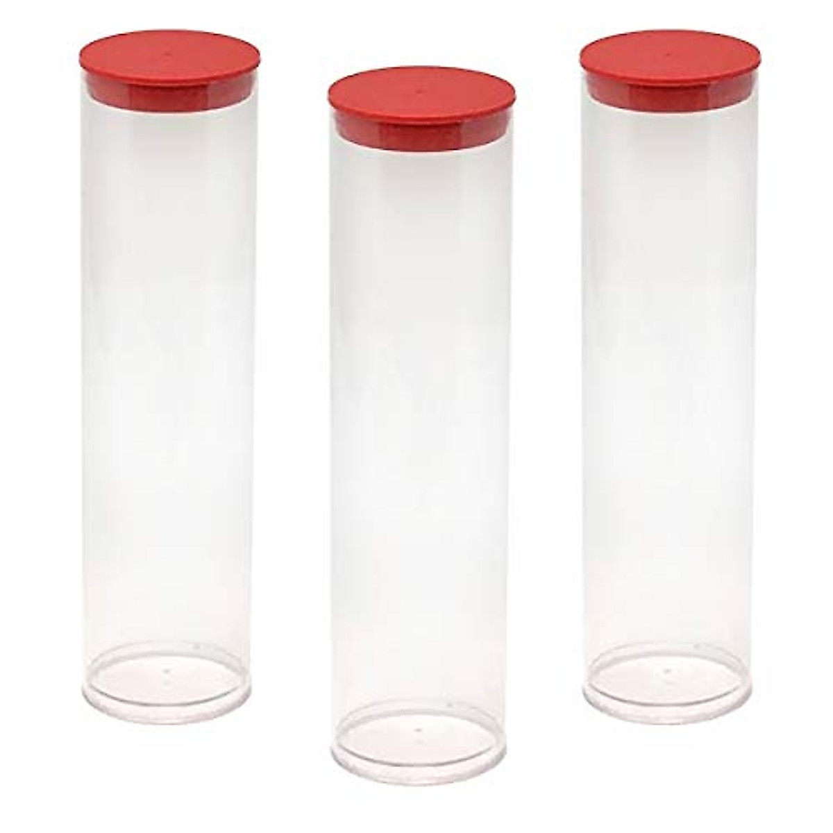 Prestige Import Group - 1.75" x 8" Transparent Clear Plastic (PETG) Storage Tubes with Red Lid - 5 Pack