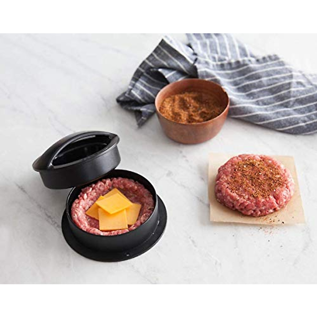 Hamburger Grilling Gift Set – Includes Smoker Box & Smoking Chips, Spices, Planks, Patty Press, Grill Scraper and More