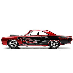 Jada Toys Big Time Muscle 1:24 1970 Plymouth Road Runner Die-cast Car Red/Black Flames, Toys for Kids and Adults