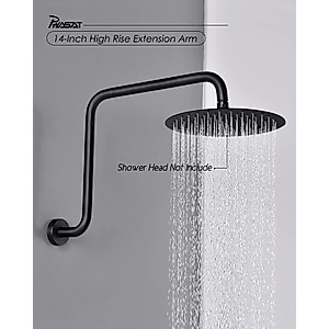 PHASAT 16 Inches Black Shower Head Arm,S Shaped Shower Arm with Flange,High Rise Shower Head Extension Arm,Shower Arm Extension Matte Black,PU9H02