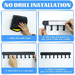 Key Holder for Wall, Key Hooks with 8 Hooks Wall Mounted Black Key Hanger Self Adhesive Key Racks Organizer for Hallway Doorway Entryway Bathroom Kitchen Living Room
