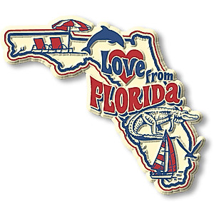 Love from Florida Vintage State Magnet by Classic Magnets, Collectible Souvenirs Made in The USA, 3.4" x 2.9"