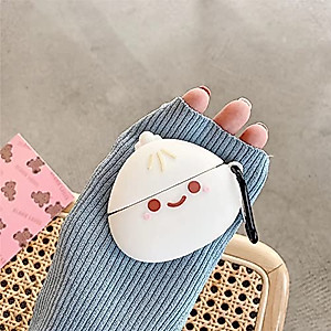 Cute AirPod Pro Case with Keychain Steamed Stuffed Bun Face Design Full Protective Silicone Cover Compatiable with AirPods Pro Case for Women and Kids
