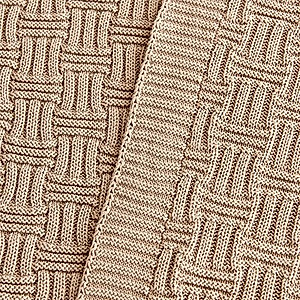 Cotton Khaki Cable Knit Throw Blanket for Couch Sofa Bed with Bonus Laundering Bag – Large 60 x 80 Thick, 3.4 LB, Machine Washable, Comfortable Home Décor