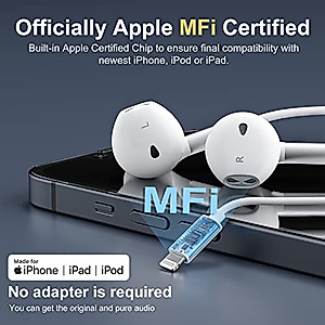 NIKYPJ Earbuds for iPhone, Lightning Headphones Earphones Wired Apple MFi Certified iPhone Headphones with Microphone Controller Compatible iPhone 13/12/11 Pro Max/Xs Max/XR/X/7/8 Plus All iOS White