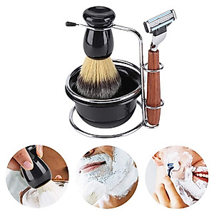 Pupilash 4 In 1 Shaving Kit for Men, Includes Manual Razor, Stainless Steel Stand, Brush and Bowl, Travel Hair Salon Tool Gifts for Boyfriend Husband Dad