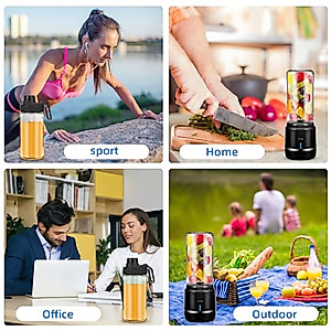 Kqiang Portable Blender, USB Rechargeable, 400ml Capacity, 360 High-Speed Cutting and Mixing, Six Blade Design, Black