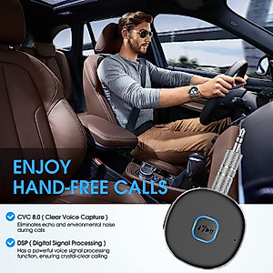 Bluetooth Aux Receiver for Car, Portable 3.5mm Aux Bluetooth Car Adapter, Bluetooth 5.0 Wireless Audio Receiver for Car Stereo/Home Stereo/Wired Headphones/Speaker, 16H Battery Life (black)