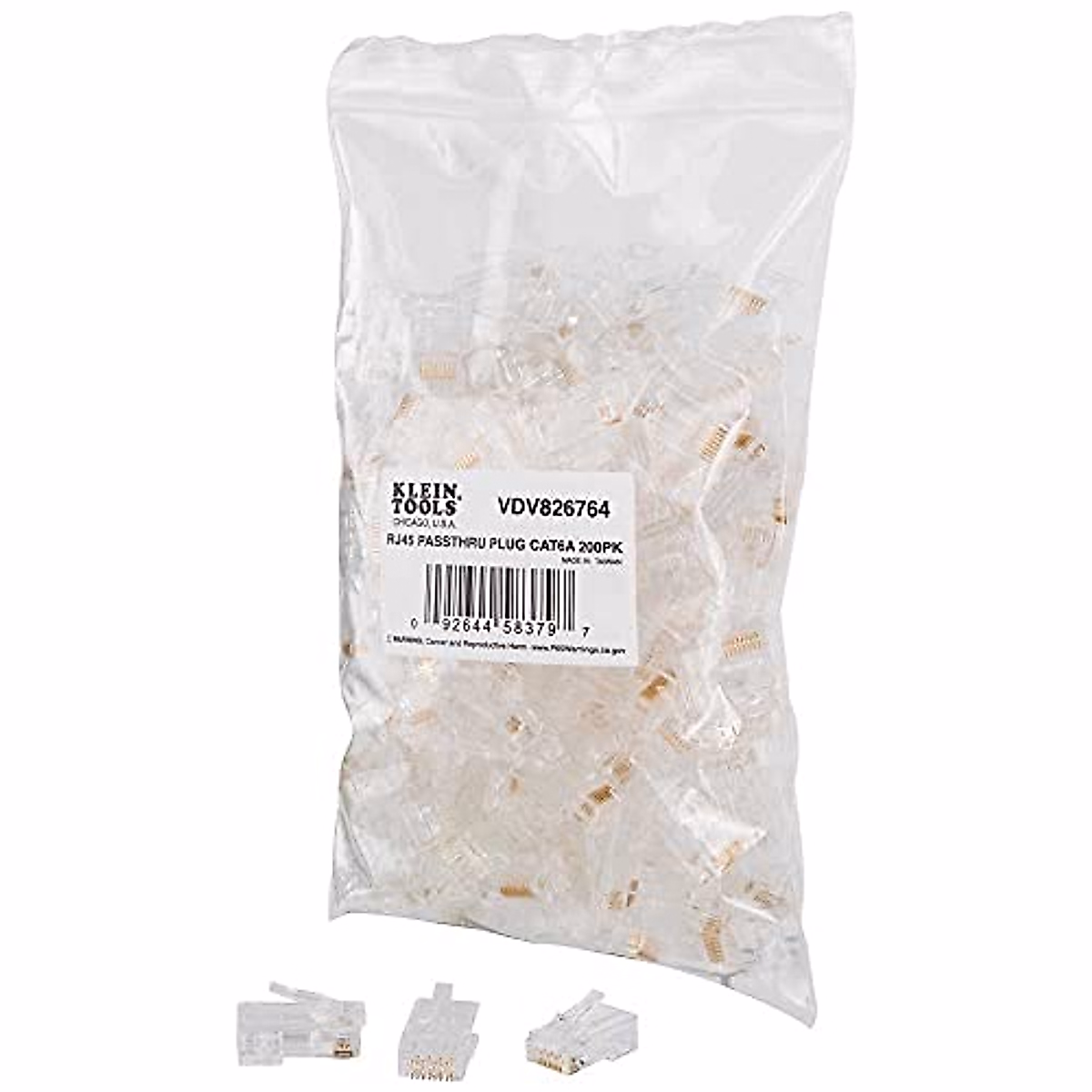 Klein Tools VDV826-764 Modular Data Plug for CAT6A and Larger Diameter CAT6 Indoor or Outdoor Ethernet Cable, 200-Pack