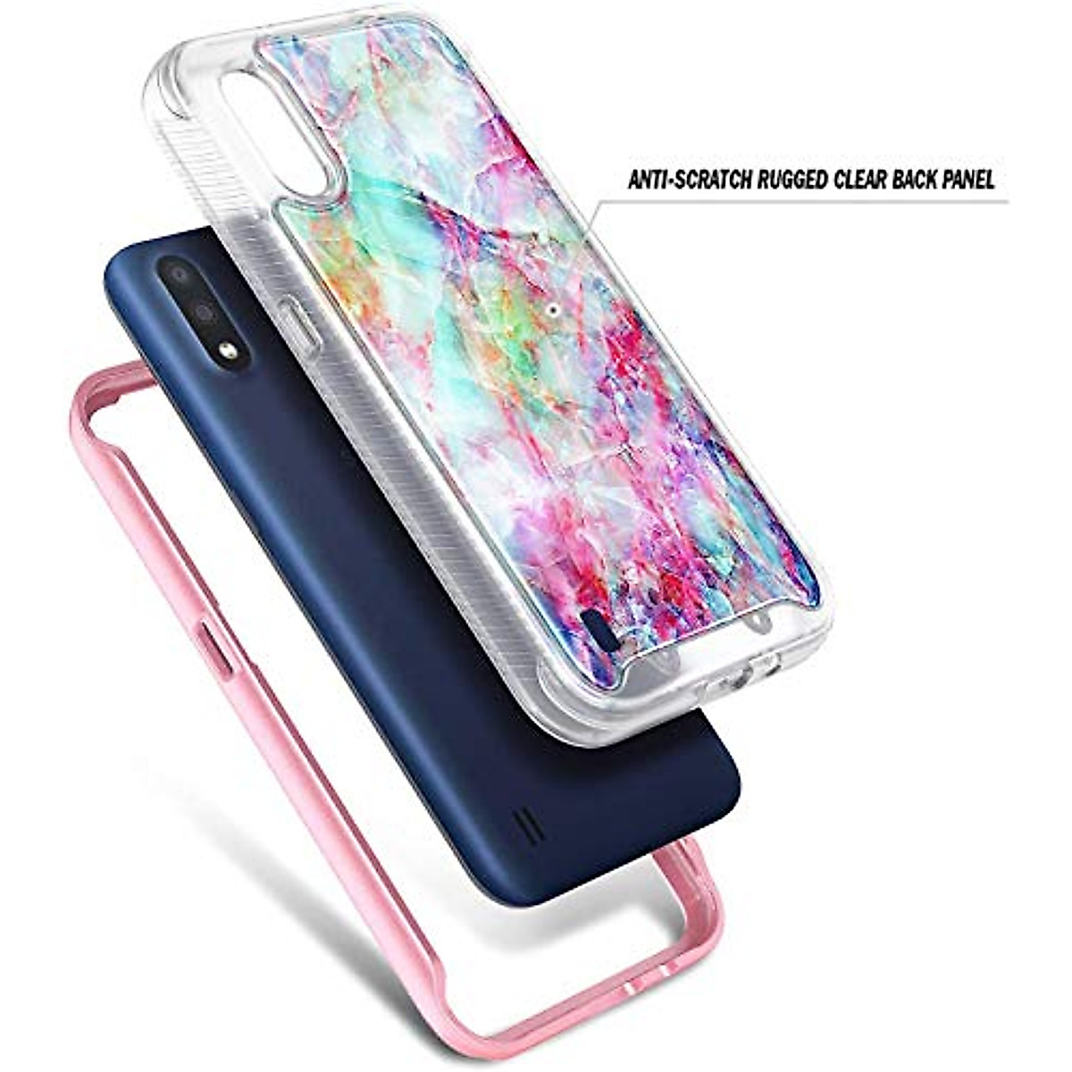 E-Began Case for Samsung Galaxy A01 with [Built-in Screen Protector], Full-Body Protective Rugged Bumper Cover, Shockproof Impact Resist Durable Case -Marble Design Fantasy