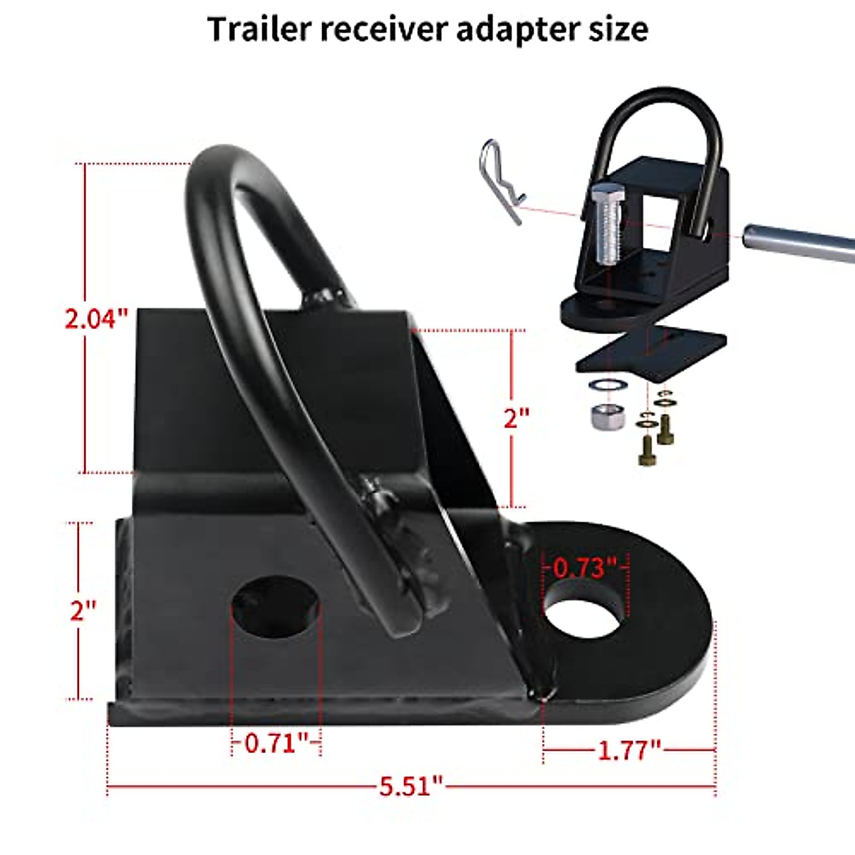MAHLER GATES Bolt-On 2 Inch ATV UTV Trailer Hitch Receiver Adapter with Hitch Pin and Clip
