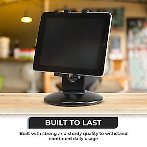 Aidata Tablet Stand - Compatible with iPad, iPad Mini, and Most 6-Inch-13-Inch Tablets, Adjustable Commercial POS Holder with 360-Degree Swivel, for Retail, Classroom, Business, and Home, Black