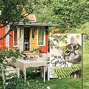 AVOIN colorlife Meow Spring Cat Garden Flag 12x18 Inch Double Sided Outside, Floral Seasonal Yard Outdoor Flag