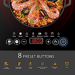 VIVOHOME 120V 1800W Electric Portable Induction Cooktop with 8 Preset Buttons, Sensor Touch Countertop Burner with 180-Min Countdown Timer and 0-24H Timing Start, 140-460℉ Temperature Adjustable