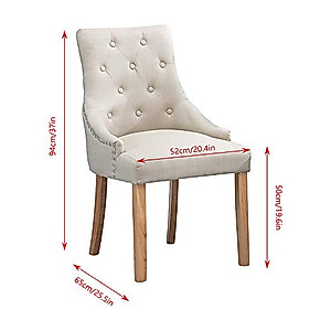 Ansley&HosHo 4 Dining Chair with Arms Modern Tufted Upholstered Accent Chair Dining Set Solid Wood Legs Living Room Armchair Side Chair for Home Kitchen Dining Receiving Restaurant Nailed Trim, Beige