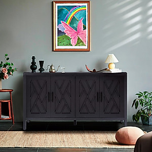 ZSQ Wooden Sideboard Cabinet, American Country Vintage Old Living Room Dining Room Hallway Entryway Cabinet, Solid Wood Buffet Table (Black)