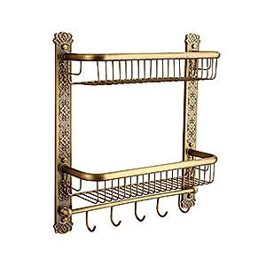 Bathroom Shelf Rectangular Shower Holder Antique Shower Caddy, Brass Shower Manager Wall Mounted Installation Bathroom Accessory