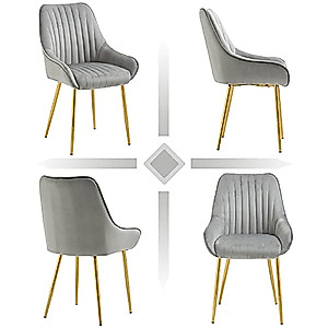 Dolonm Modern Living Dining Room Accent Chair Velvet Mid-Century Upholstered Side Chair with Gold Metal Legs Leisure Club Armchair (Grey)