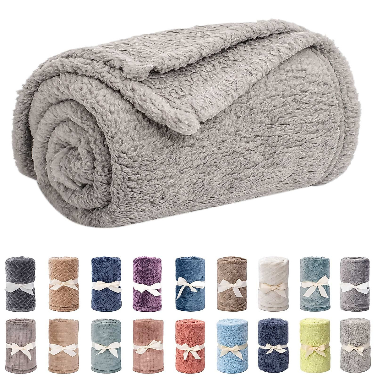 Baby Blanket or Pet Blanket, Comfy Soft Warm Blankets for Baby Girls and Boys, Dog and Cat, Plush Fleece Throw Blankets for Sofa, Couch, Travel and Camping (Sherpa 24"×32",2-pack, Light grey)