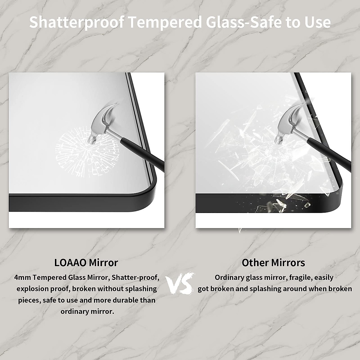 LOAAO 28X36 Inch Black Metal Framed Bathroom Mirror for Wall, Matte Black Bathroom Vanity Mirror Farmhouse, Anti-Rust, Tempered Glass, Hangs Horizontally or Vertically