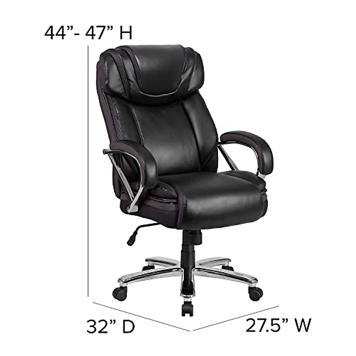 Flash Furniture HERCULES Series Big & Tall 500 lb. Rated Black LeatherSoft Executive Swivel Ergonomic Office Chair with Extra Wide Seat