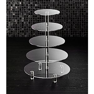 Hayley Cherie 5 Tier Round Cupcake Stand - Extra Thick 5mm Base - Acrylic Tiered Cake Stand - Dessert Tower - Weddings, Graduation, Birthday Parties (5 Tier)