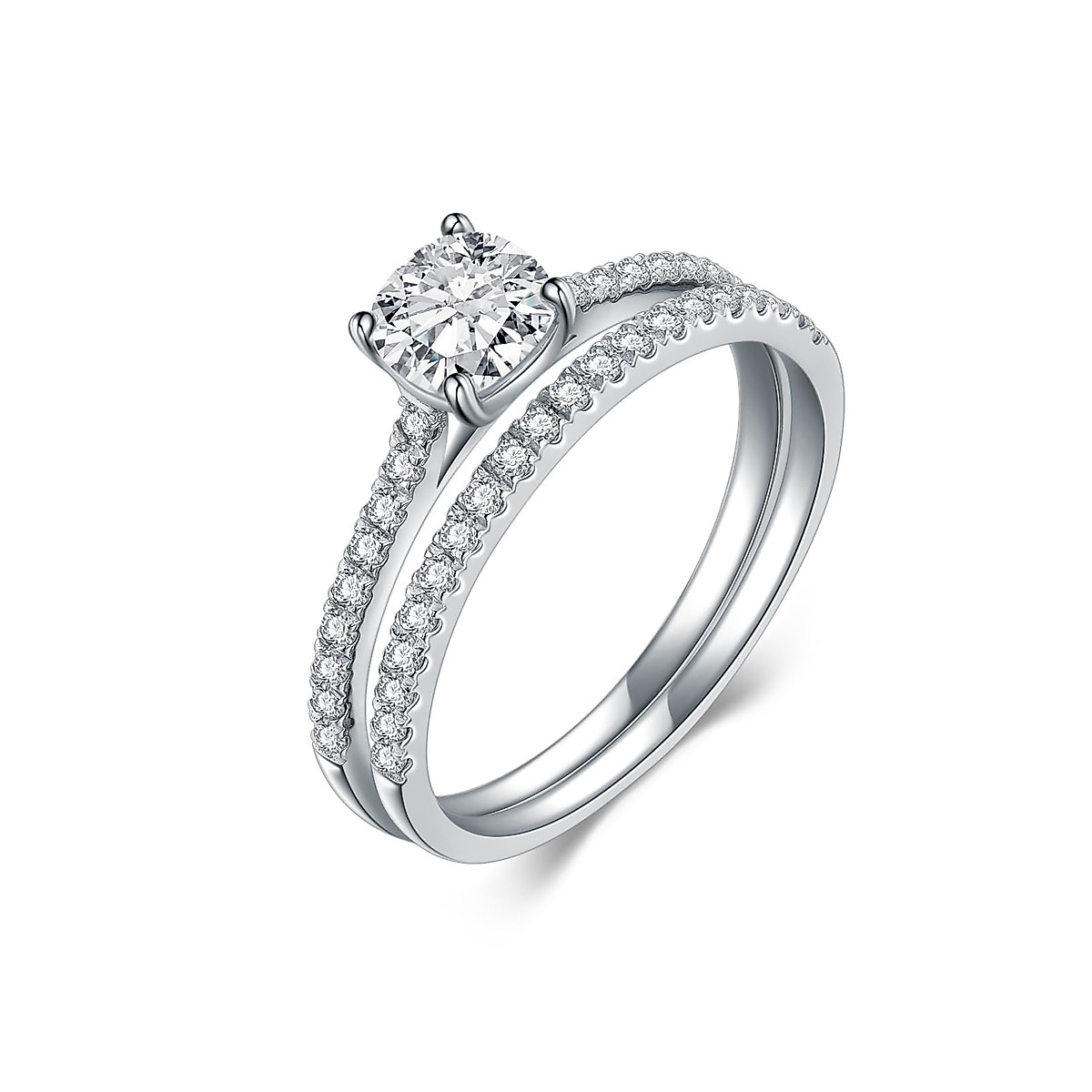 1.0 ct Cushion Cut Engagement Wedding Ring Set, Classic Halo Moissanite Bridal Set Engagement Rings For Women 925 Sterling Silver Promise Wedding Ring, Size 4.5