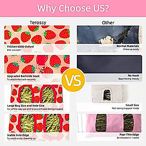 Terossy Rabbit Hay Feeder for Cage, Upgraded Hanging Guinea Pig Hay Feeder Bag for Rabbits Bunny Chinchilla Hamster with 3 Hooks, Mess Free Small Animals Grass Holder, 9.8x11.4Inch, 2 Reinforced Holes