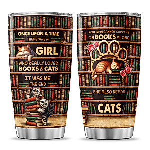 HUBUPU Cat Lovers For Tumblers, Tumbler 20 Oz With Lid And Straw, Book Gifts, Girl Loved Books And Cats