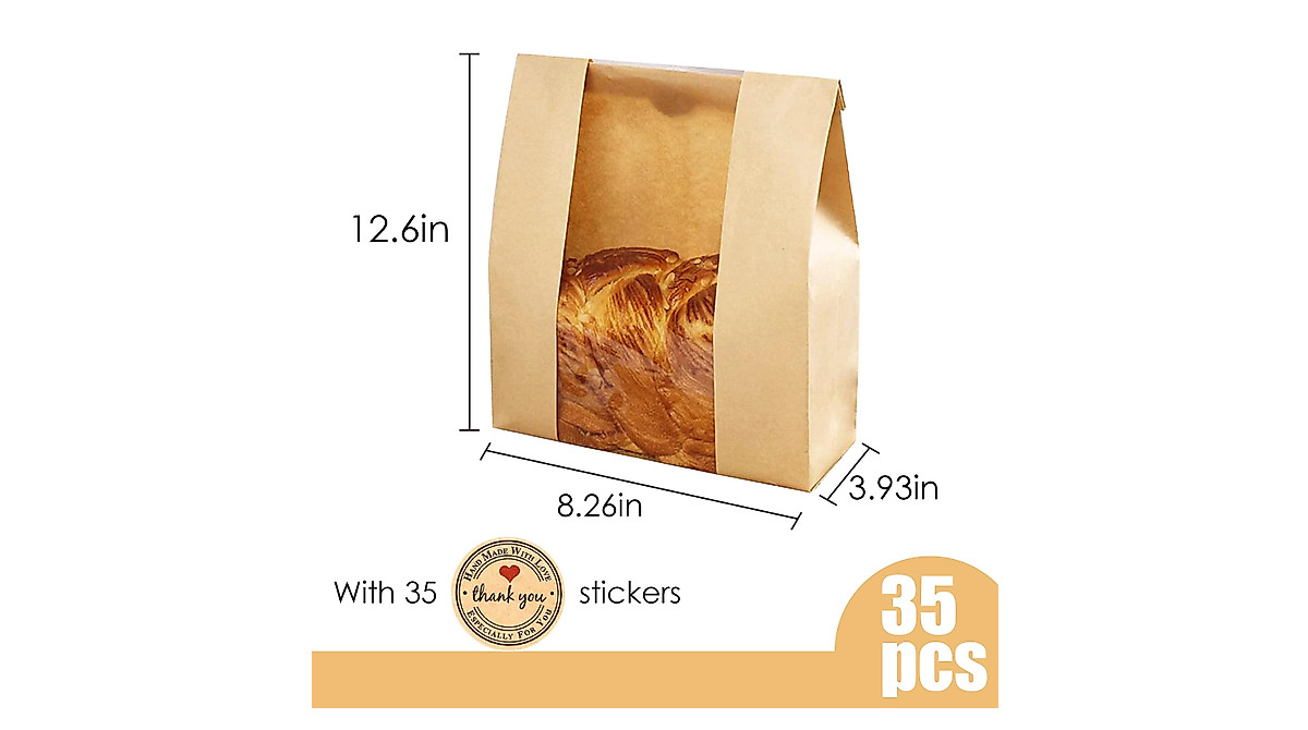 Buy Pack of 35 Kraft Paper Bread Bags with Window - Bakery Packaging