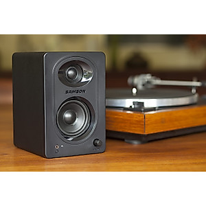 Samson MediaOne M30 3" Powered Studio Monitors with 3.5mm Outputs (Pair) Bundle with Blucoil Acoustic Isolation Pads (2-Pack), 12" Acoustic Wedges (4-Pack), and 5' Audio AUX Cable