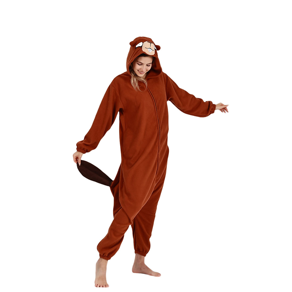 DarkCom Animal Onesie Unisex Adult Pajamas Beaver Cosplay Homewear One Piece Sleepwear Small