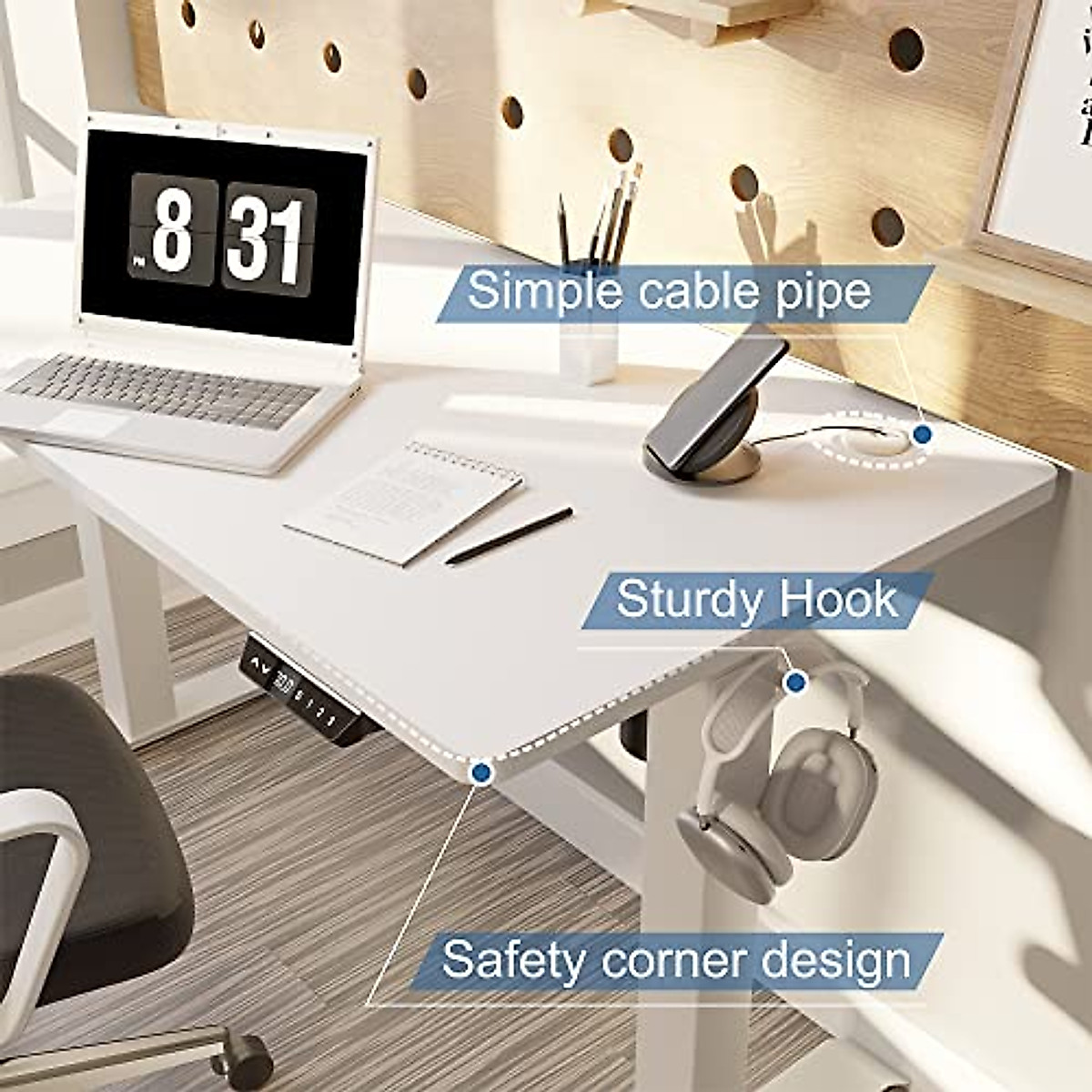 Vongrasig Height Adjustable Electric Standing Desk, 48 x 24 Inches Home Office Stand Up Table Computer Workstation with Splice Table Board & Memory Controller (White Frame + White Desktop)