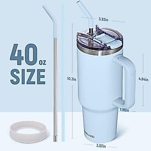 SMLIXE 40 oz Tumbler with Handle and Straw Lid,Insulated Reusable Stainless Steel Water Bottle Travel Mug，Cupholder Friendly Double Wall Vacuum Sealed Cup (Sky Blue)