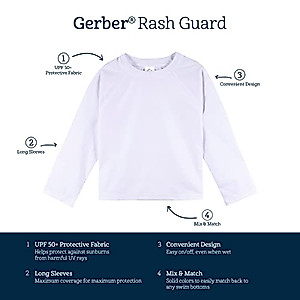 Gerber Unisex Baby Toddler UPF 50+ Long Sleeve Rashguard Swim Shirt, Light Blue, 4T