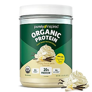 Purely Inspired Plant-Based Protein Powder for Men & Women, Creamy French Vanilla (16 Servings) - Vegan & Organic - 20g of Pea Protein Powder for Smoothies & Shakes - Dairy-Free, & Gluten-Free