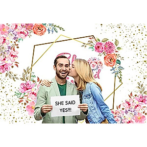 Just Married Backdrop 8x6ft Polyester She Said Yes Engagement Reception Backdrop Geometric Pink Flowers Engagement Party Reception Decorations Backdrop Wedding Party Backdrop Decoration YL096