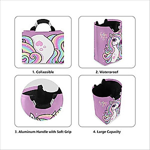 Unicorn Girl Rose Laundry Baskets Hamper Flower Rainbow Large Dirty Clothes Bag Magic Animal Washing Bin Horse Clothing Holder Floral Kids Toys Books Storage Organizer College Bathroom Bedroom Dorm