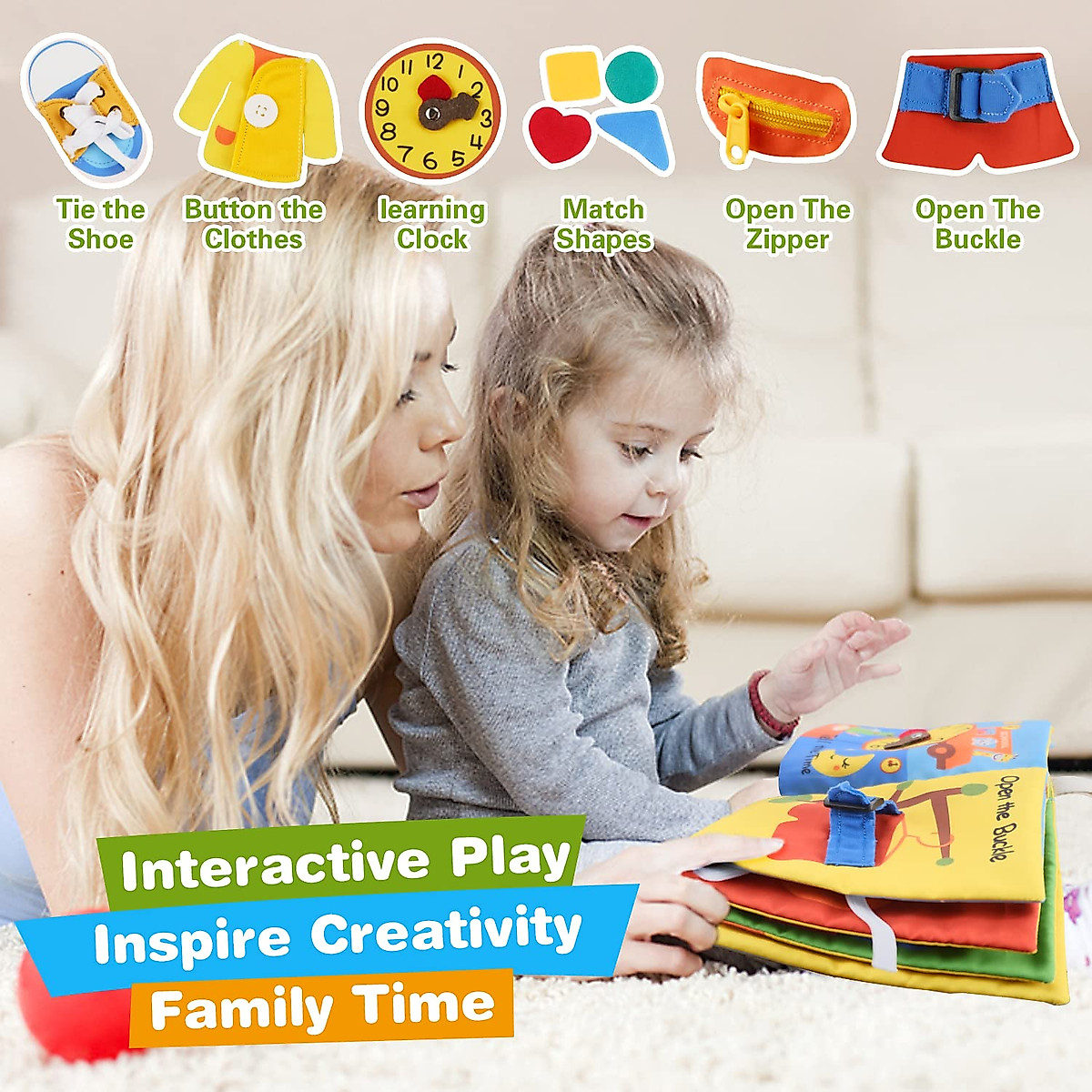 Richgv Quiet Book for Toddlers 1-2 Years Old, Interactive Busy Book Montessori Toys Soft Fabric Book Toddlers Travel Toy, 10 Pages Preschool Learning Activities for 1 2 Years Old Toddlers Boys & Girls