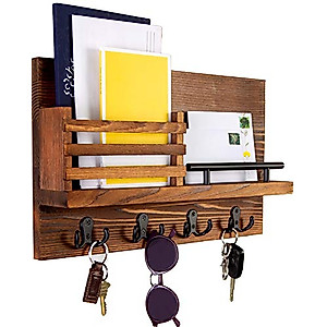 Ripple Creek Key Holder for Wall and Mail Shelf - Decorative Wooden Wall Organizer Rack for Keys, Letters, Bills - Pine Wood Unique Rustic and Industrial Decor - Perfect for Entryway, Kitchen