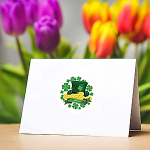 St. Patrick's Day Label Stickers 500Pcs Irish Green Shamrock Lucky Clover Label St. Patrick’s Day Themed Party Decoration Craft Supply Self Adhesive Seals for Envelope Box Bag