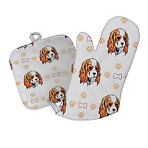 Style In Print Cavalier King Charles Spaniel Dog Bones Paws Kitchen Oven Mitt & Pot Holder Set