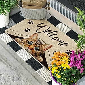 Artoid Mode Big Round Eyes Footprint Welcome Doormat,Front Door Low-Profile Yard Floor Switch Mat Rubber Back for Indoor Outdoor 17 x 29 Inch