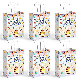 JOHOUSE 24PCS Happy Birthday Paper Bags, 5.5" x 2.8" x 8" Gift Bags with Handles Party Favor Bags Birthday Goodie Bags for Birthday Party Gifts