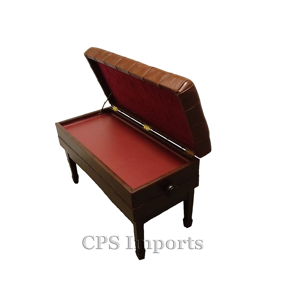 CPS Imports Genuine Leather Adjustable Duet Size Artist Concert Piano Bench Stool in Walnut Satin with Music Storage