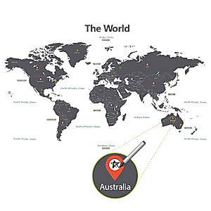 DECOWALL DL3-1609GF XLarge Modern Flag Grey World Map Kids Wall Stickers (66x35 inch) Wall Decals Peel and Stick Removable Wall Stickers for Kids Nursery Bedroom Living Room Decor