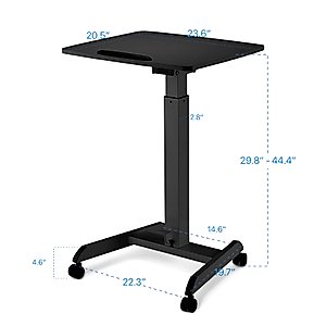 OCOMMO Mobile Podium - Pneumatic Standing Desk with 30 Degree Tilting Top, Adjustable Podium Stand, Lectern Portable with Wheels, Perfect for Lectures, Meetings, and Computer Use, Black