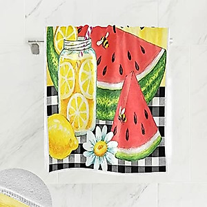 Watermelon Lemon Hand Bath Towel Sweet Summer Time Kitchen Bathroom Faucet Towel Black White Buffalo Plaid Fingertip Towel Set Highly Absorbent SPA Gym Guest Shower Towels 16x30 in Holiday Decoration