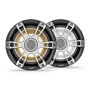 Fusion 1 Pair SG-FL773SPG 7.7" Signature i3 Series RGB LED Marine Coax Gray Sport Grills with 1 Pair Fusion MS-FM77KIT 7.7" White Flush Mount Kit