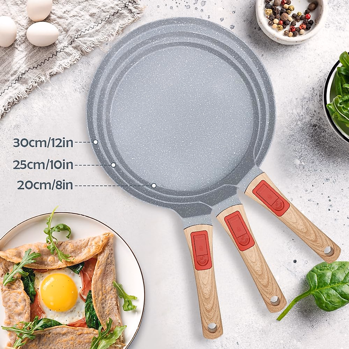 RANXINGST Nonstick Ceramic Crepe Pan, 8 Inch Dosa Pan Pancake Pan with Detachable Handle Round Griddle - Blue